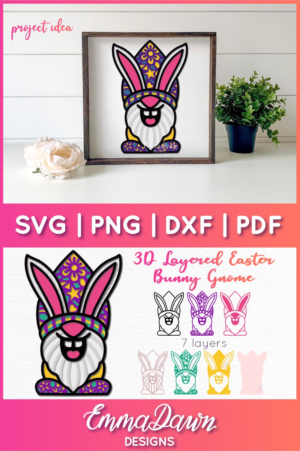3D Layered Gnome SVG | Easter Bunny Gnome SVG