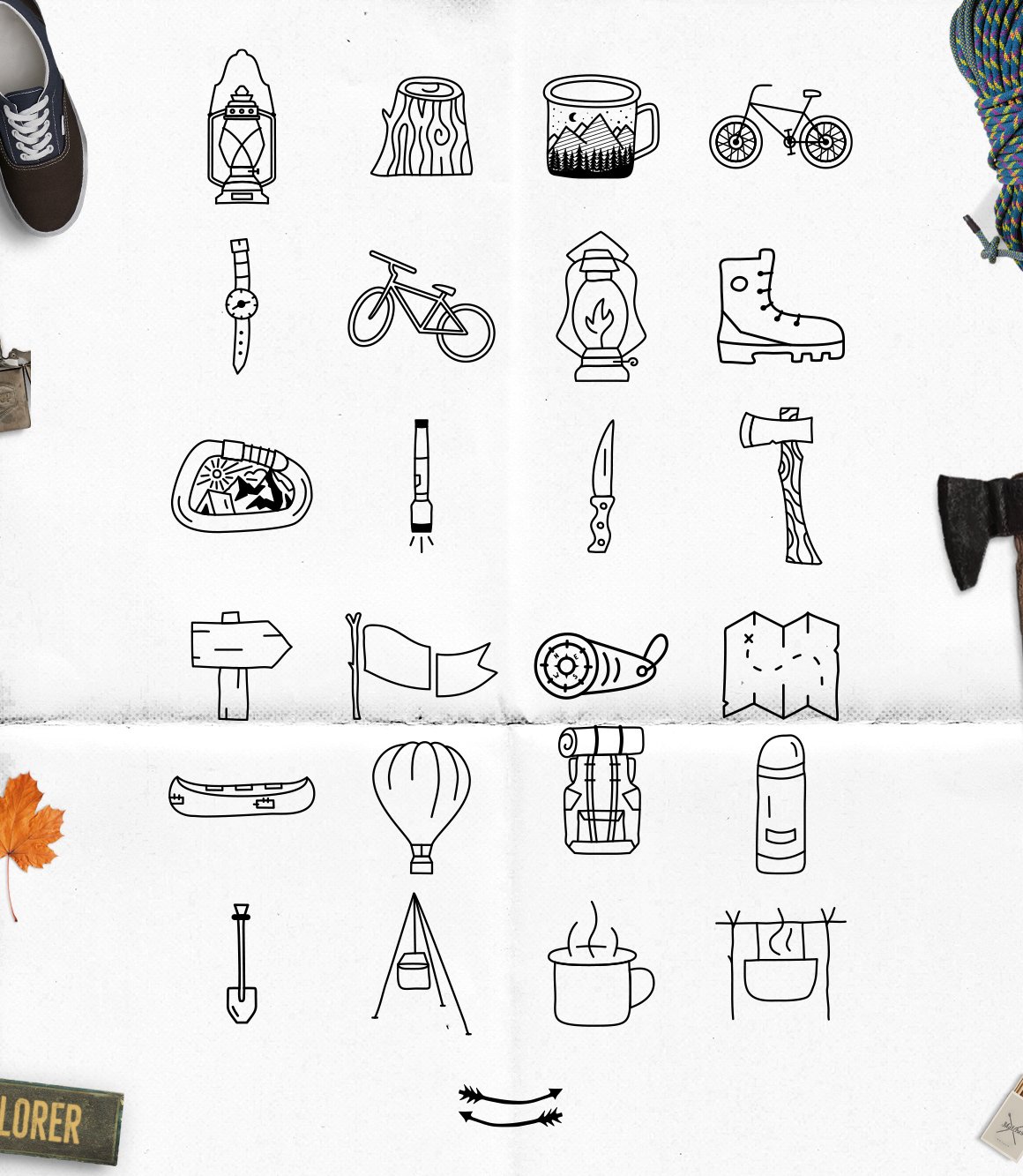 Mountains Set Adventure Line Art Vector Graphic (577488)