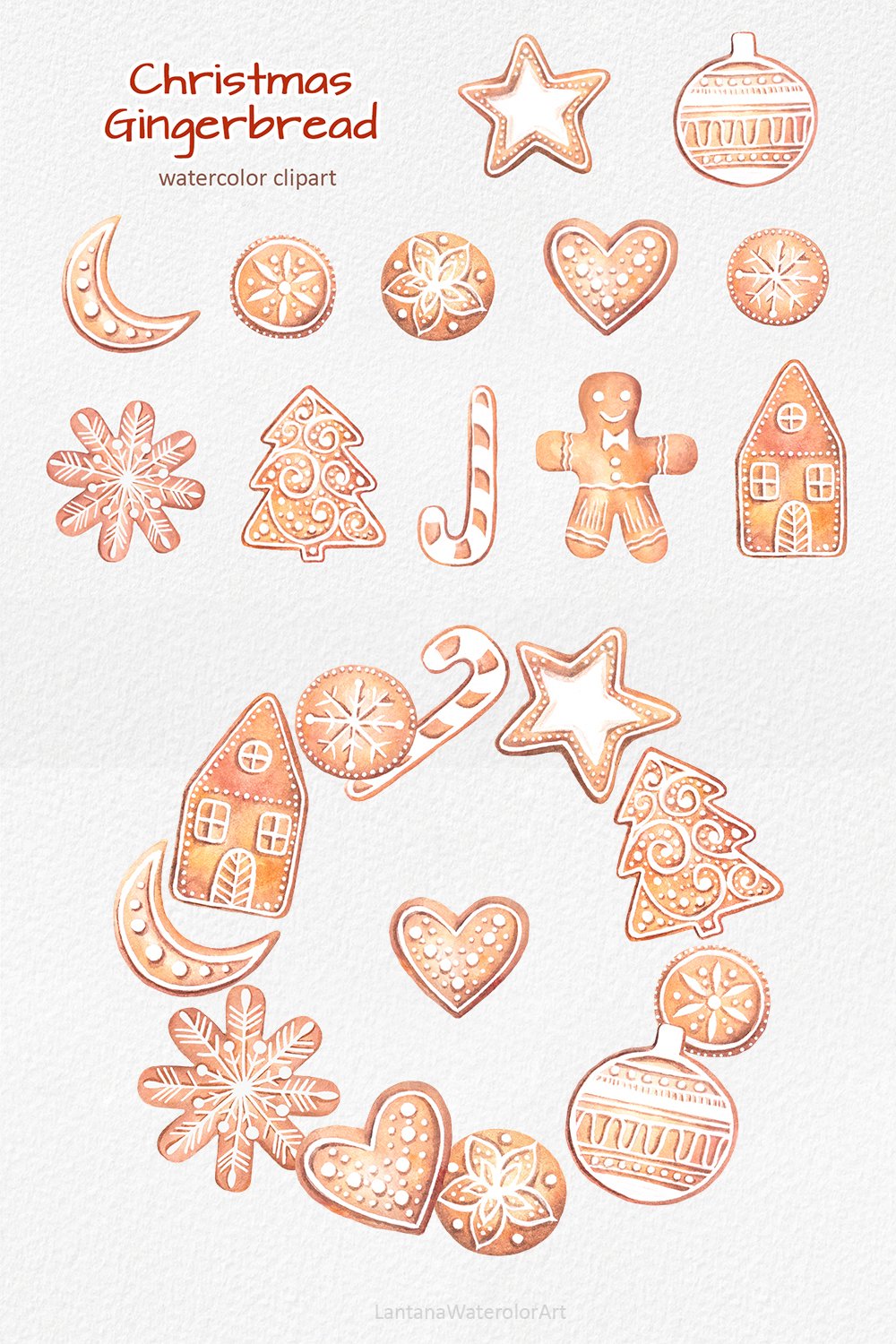 Watercolor Christmas Gingerbread Clipart and (2195476)