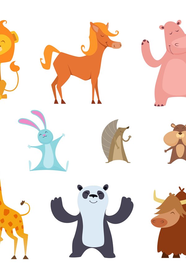 Exotic wild animals in cartoon style