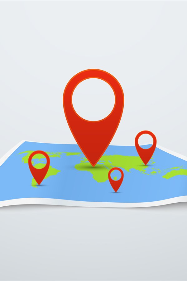 World map with pin. Earth map with location pointers in pers