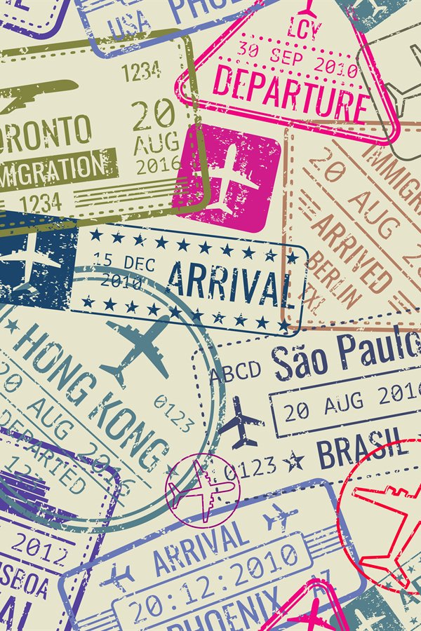 Vector seamless pattern with passport visa stamps