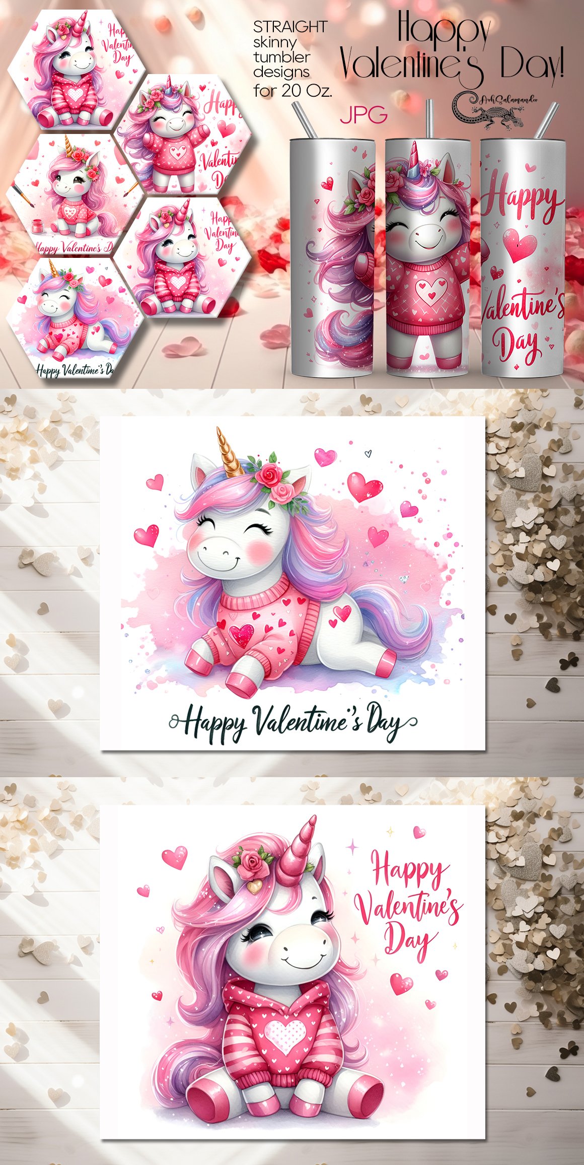 LOVE unicorn | Valentine Sublimation tumbler design PLUS