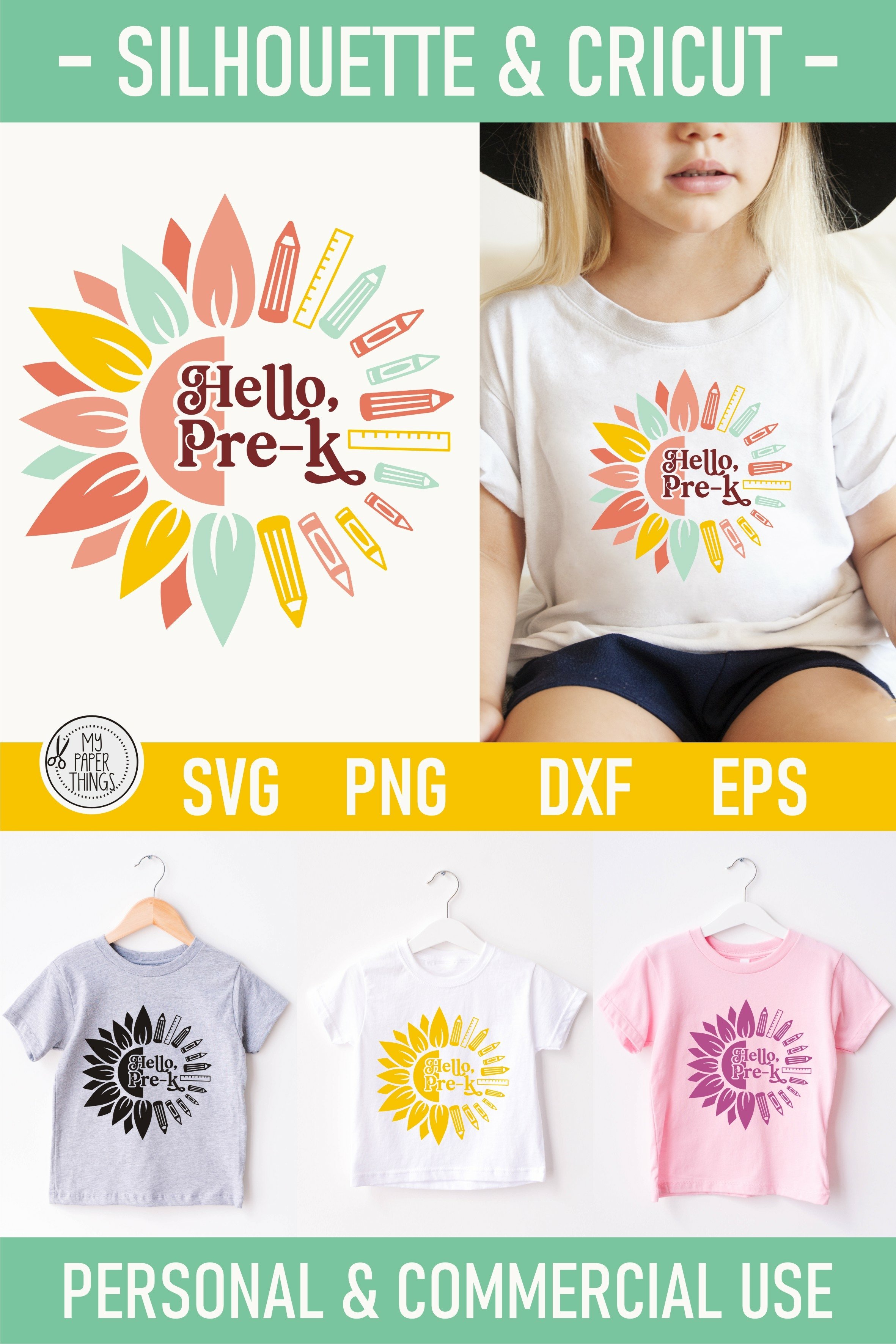 Hello Pre-K Svg with Sunflower