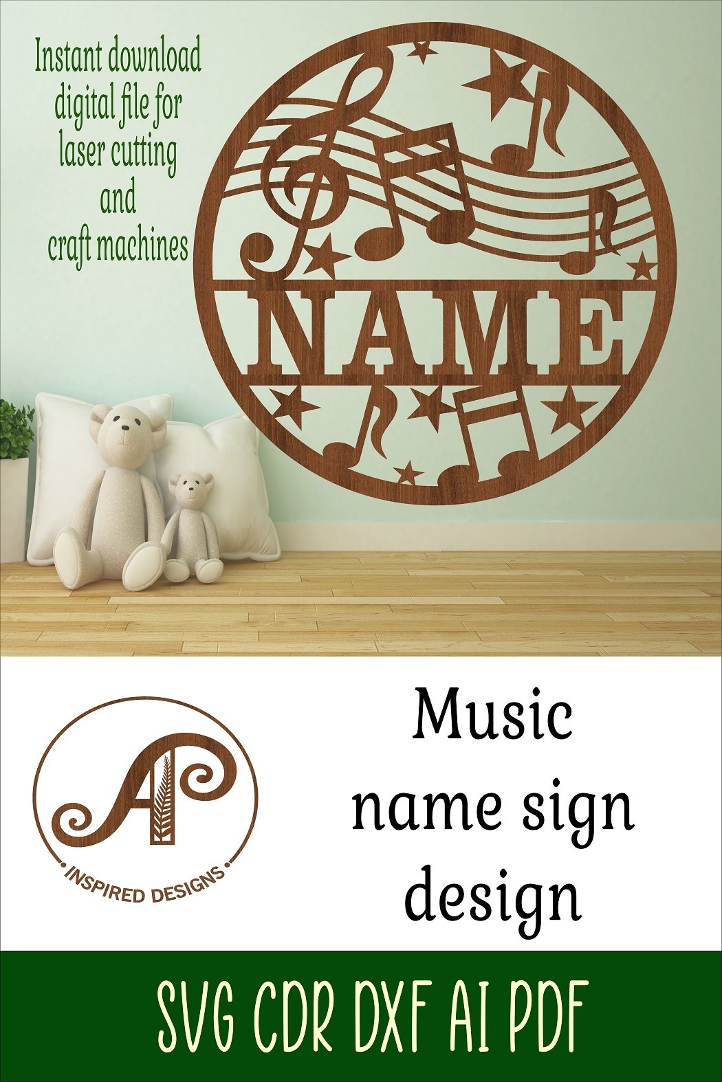 Music name sign svg laser cut template
