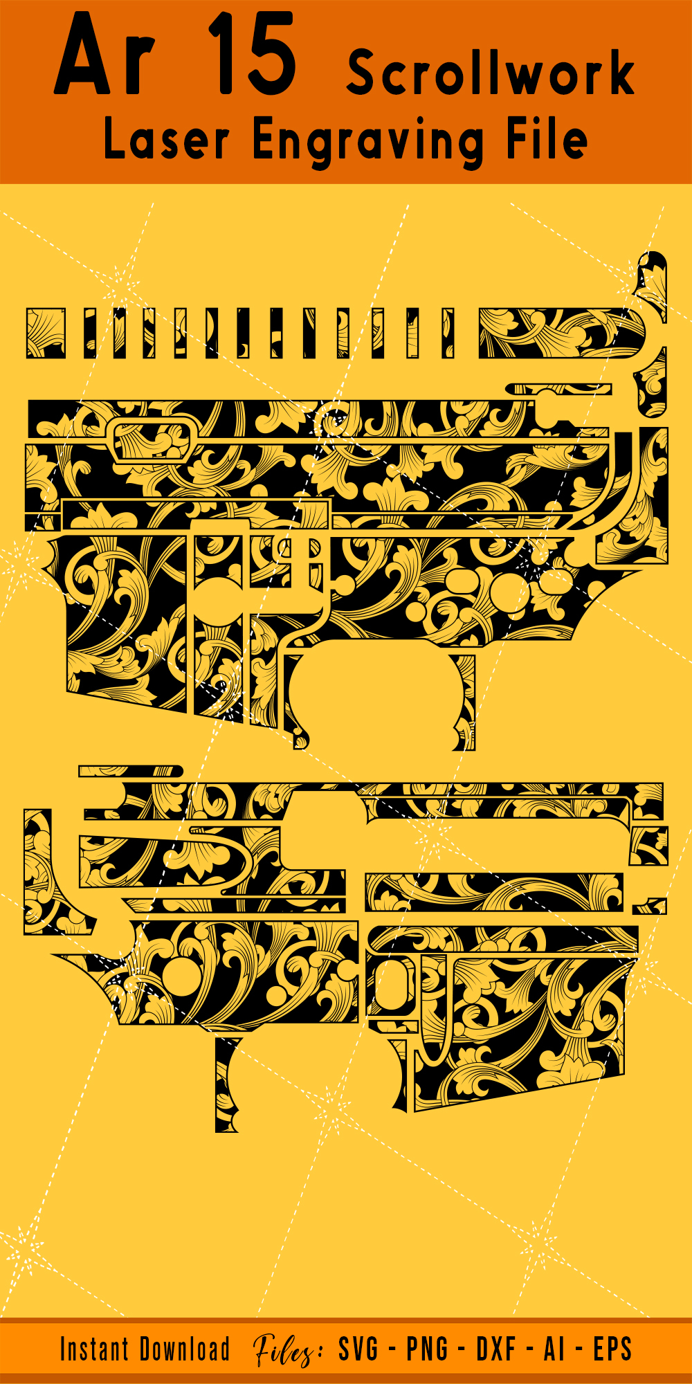 Ar15 Firearms / Gun Scrollwork Laser Engraving Design Files