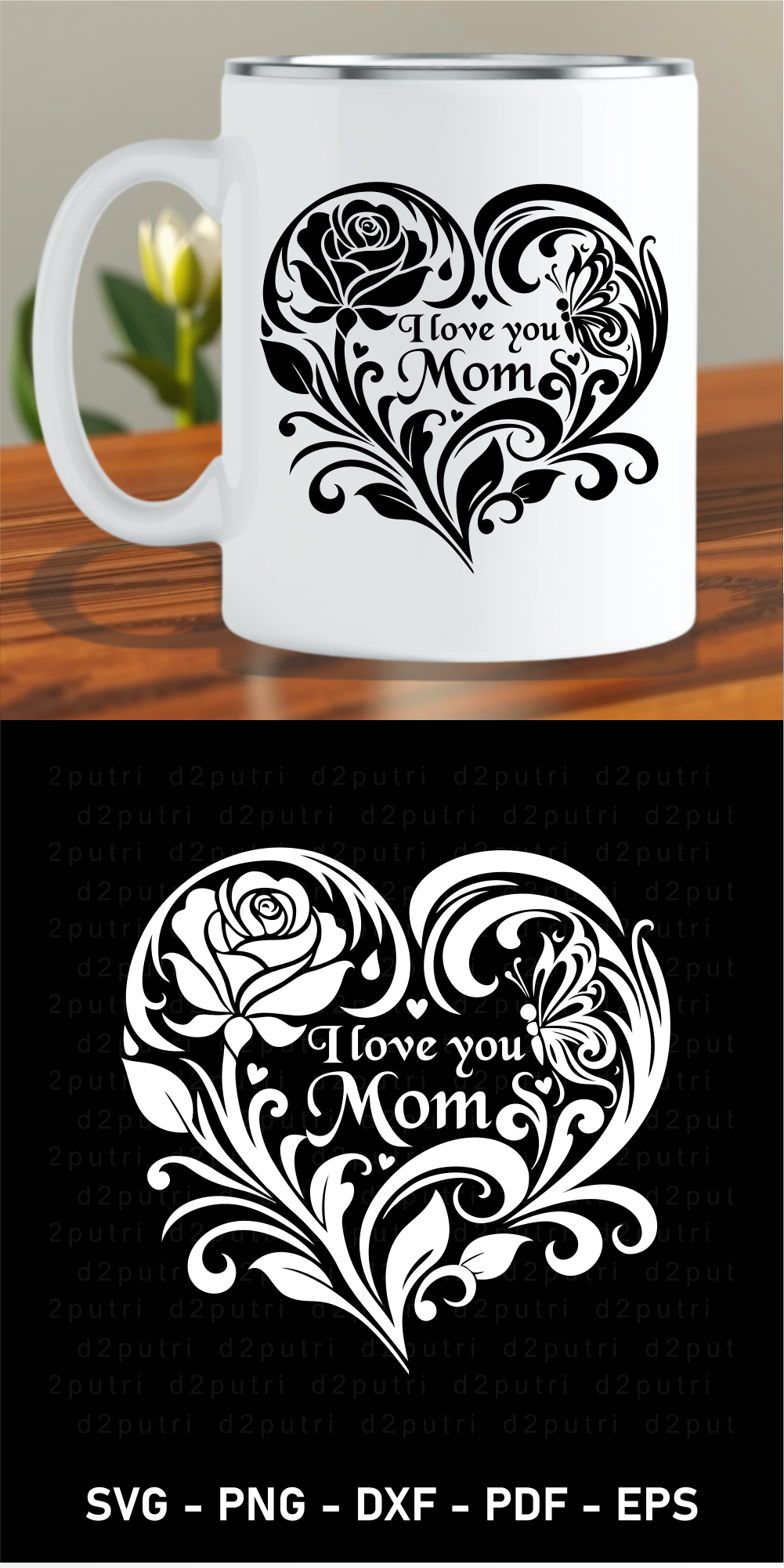 I love you mom, mothers day with floral flowers heart SVG