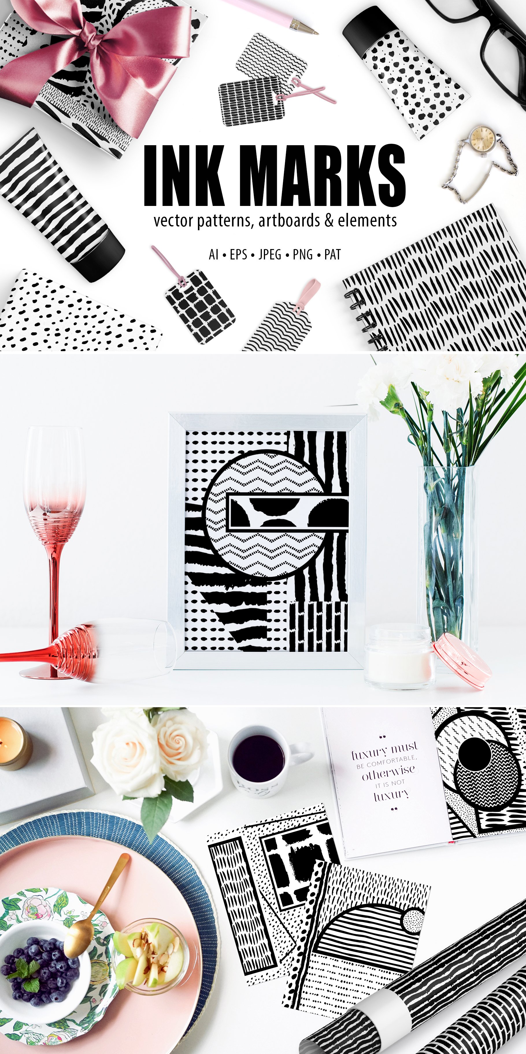 Abstract Brushstroke Ink Patterns, Artboards & Elements