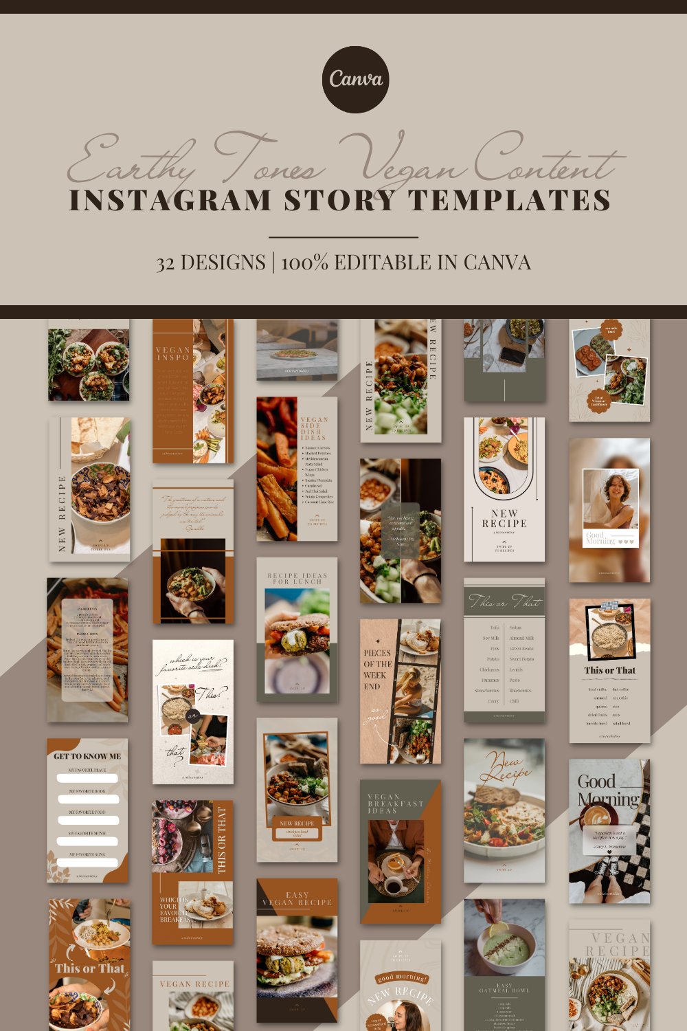 INSTAGRAM STORY Earthy Tones Vegan Content CANVA TEMPLATE