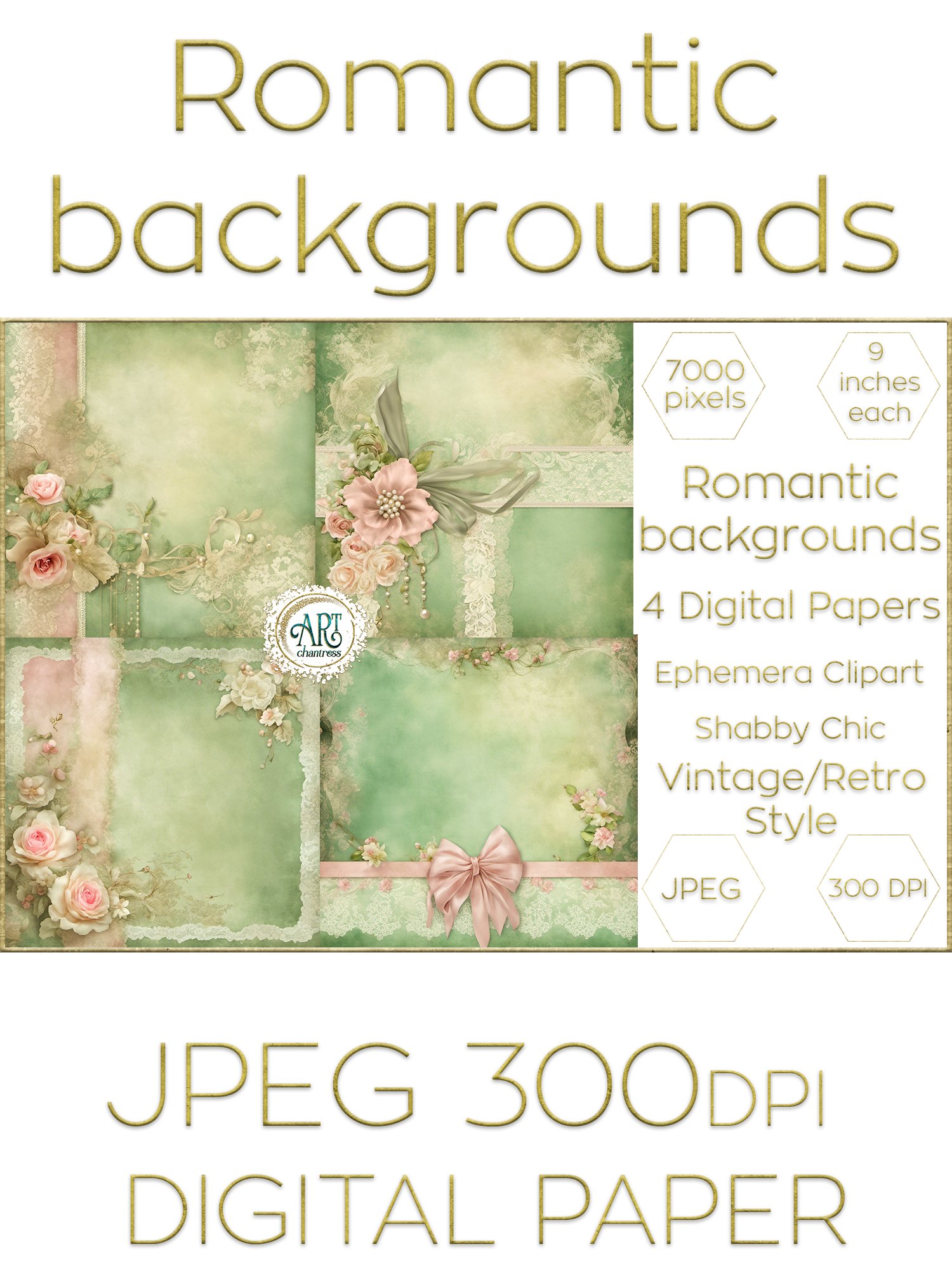 Watercolor Vintage Digital Paper Shabby Chic (2957072)