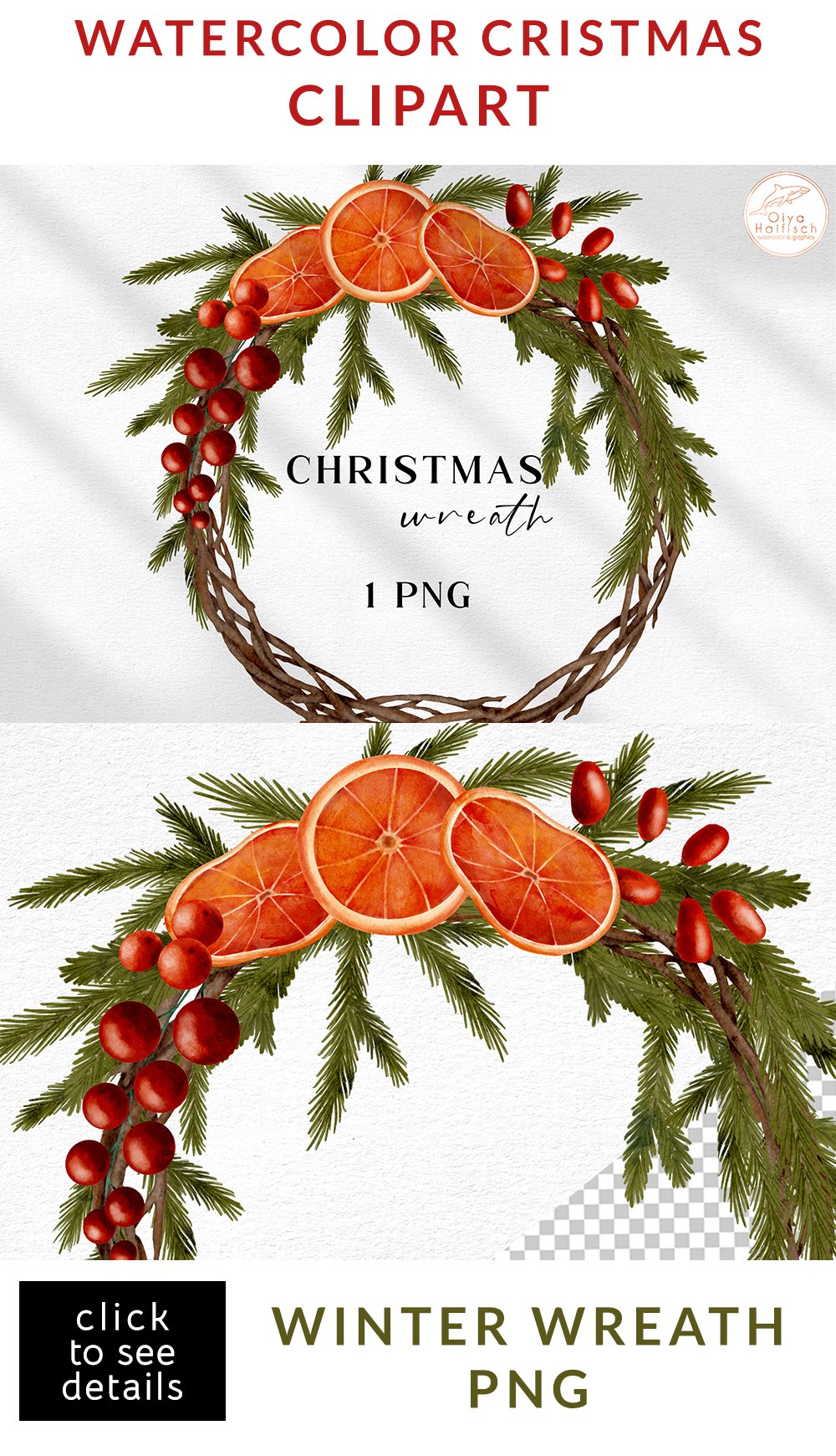 Watercolor Christmas Wreath Clipart