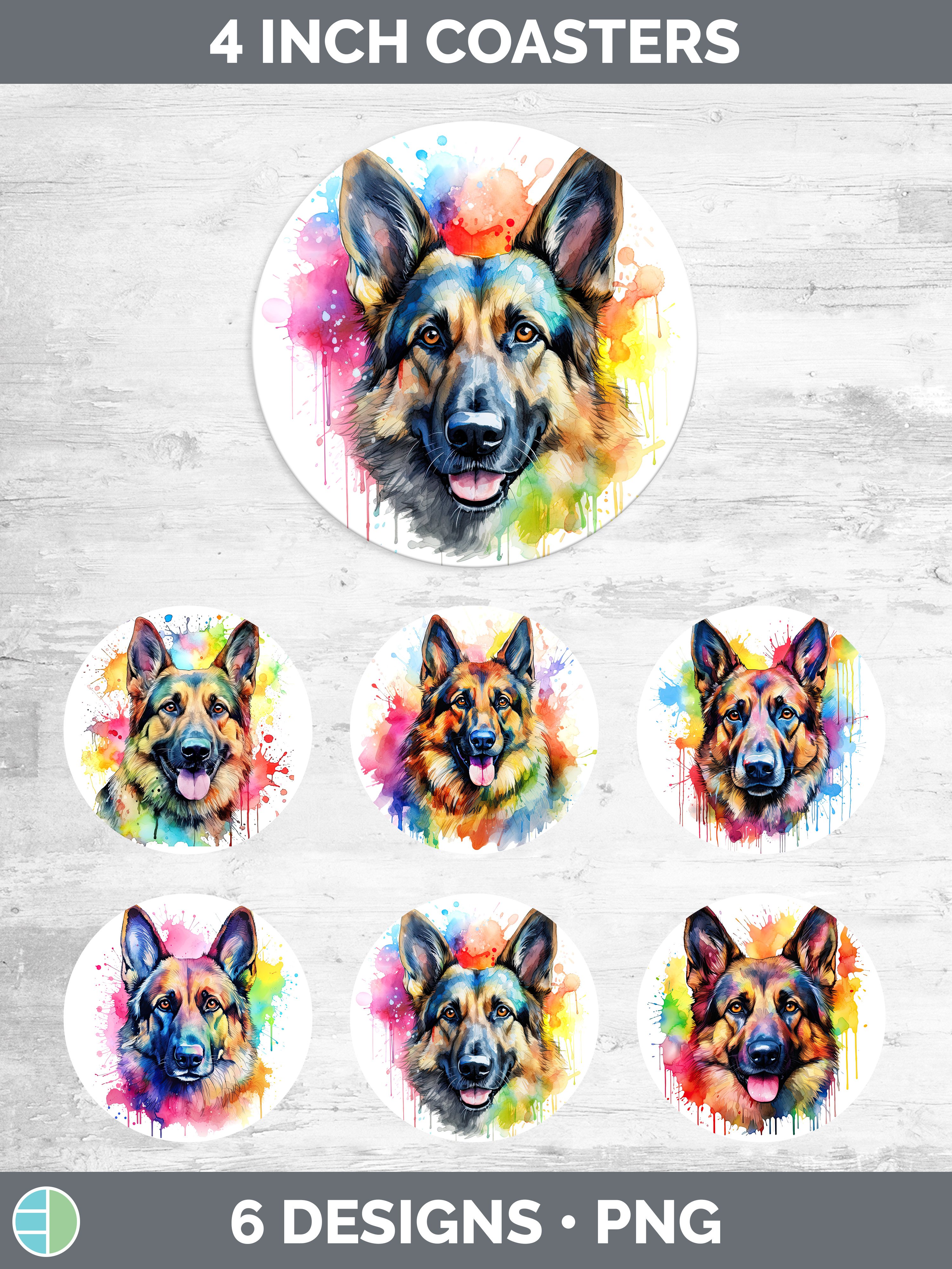 Splat Rainbow German Shepherd Dog Round Coaster | Sublimatio