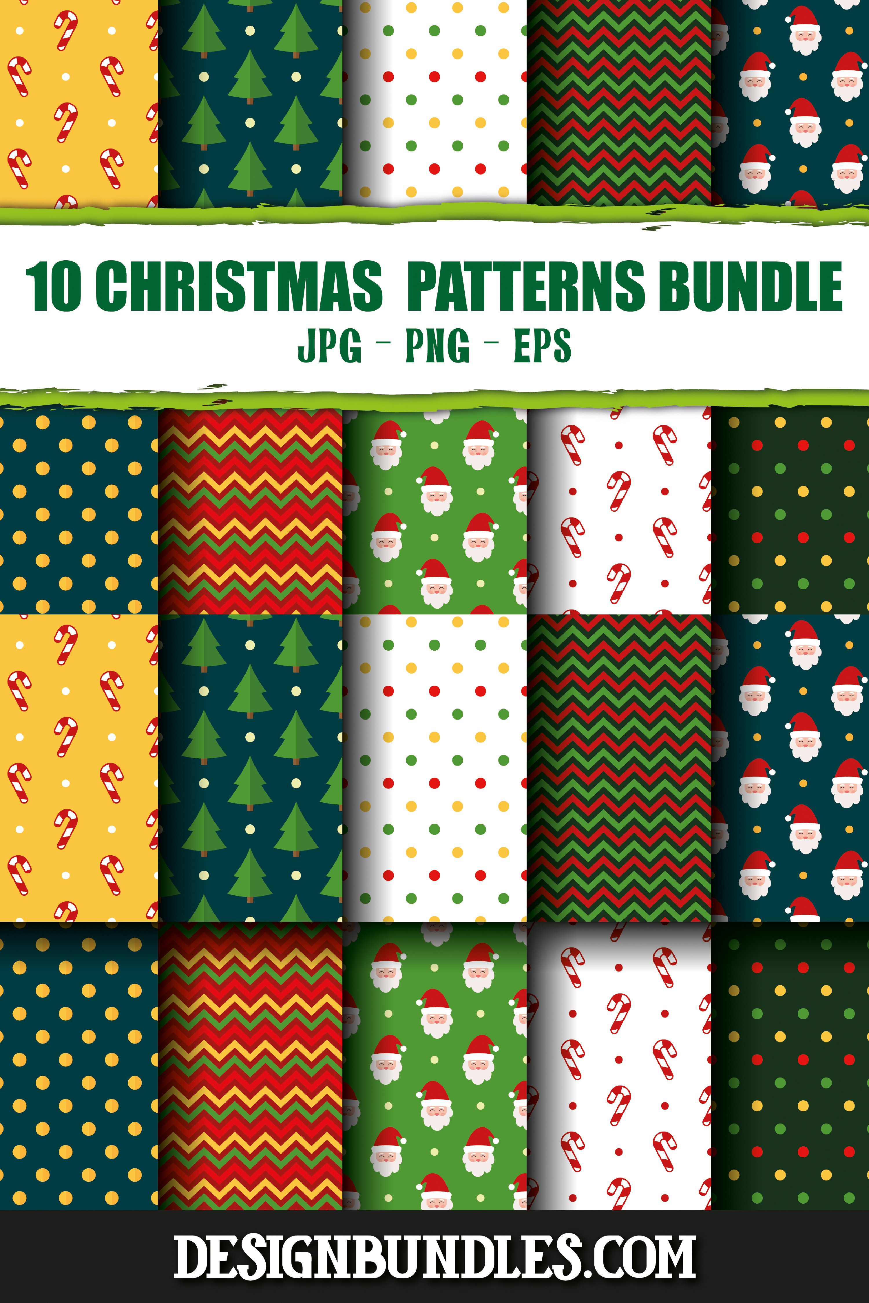 10 Christmas patterns bundle, Winter wrapping paper design