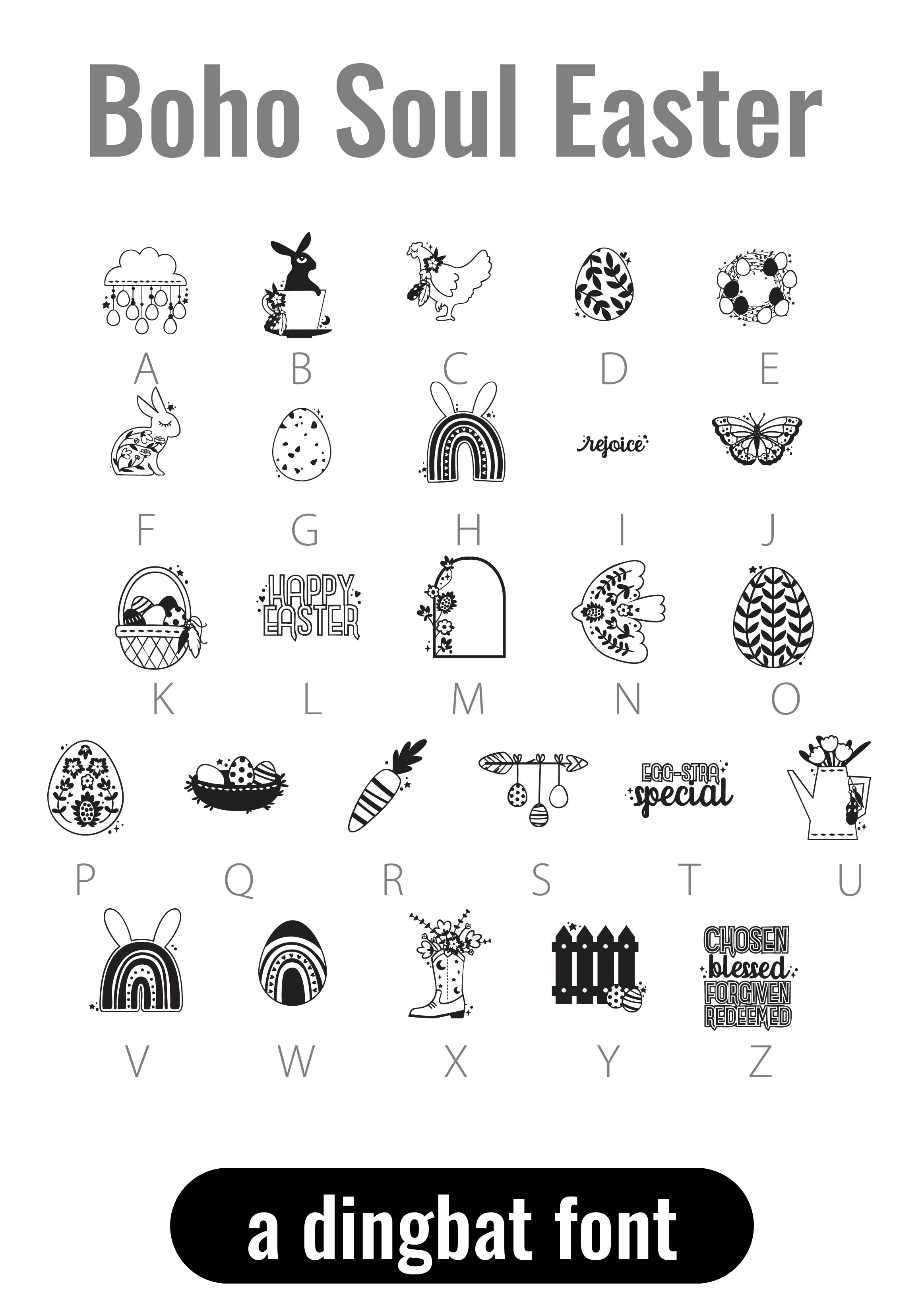 Two Easter Dingbat Fonts with 52 creative images