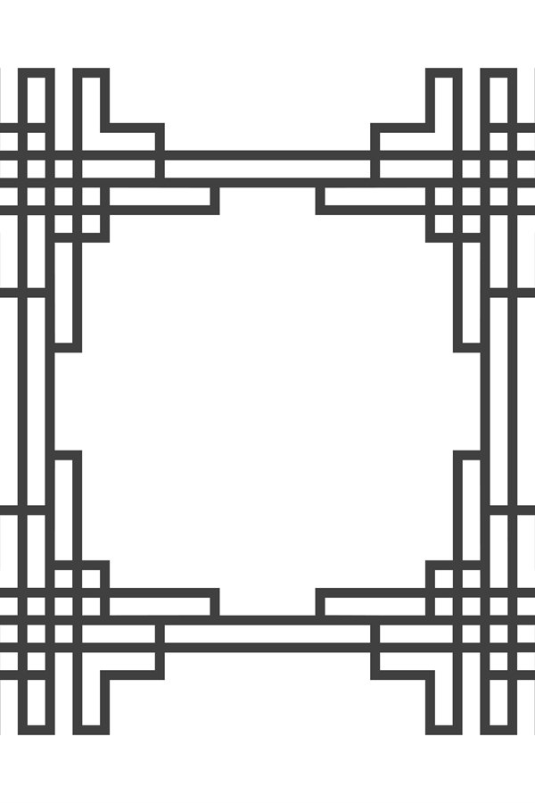 Square asian vector retro frame in black and white (850829)