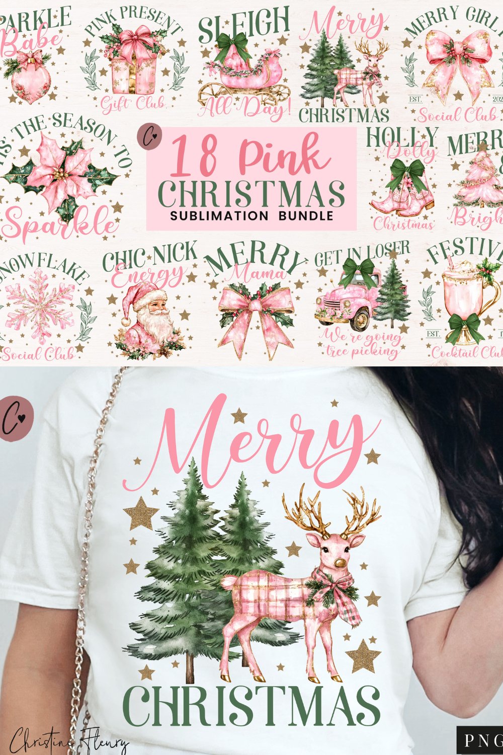 Pink Christmas Coquette PNG Sublimation Bundle