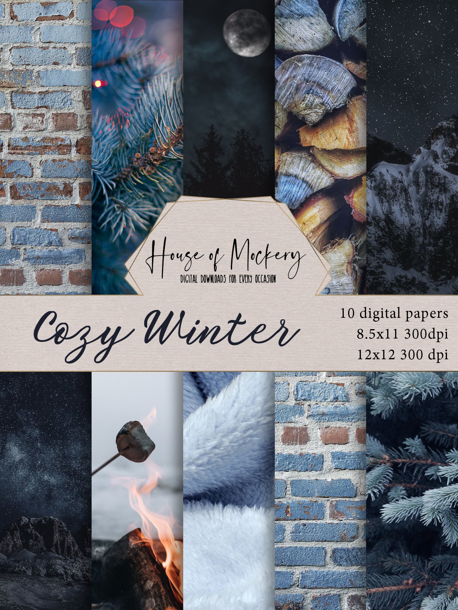 Cozy Winter Scenic Digital Scrapbook Background Paper Pack