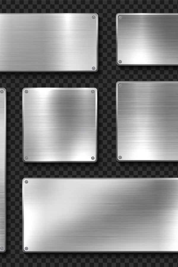 Metal banners. Realistic stainless steel boards with scratch