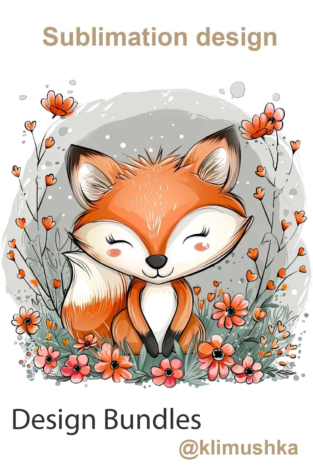Cute fox in flowers sublimation | Spring fox clipart