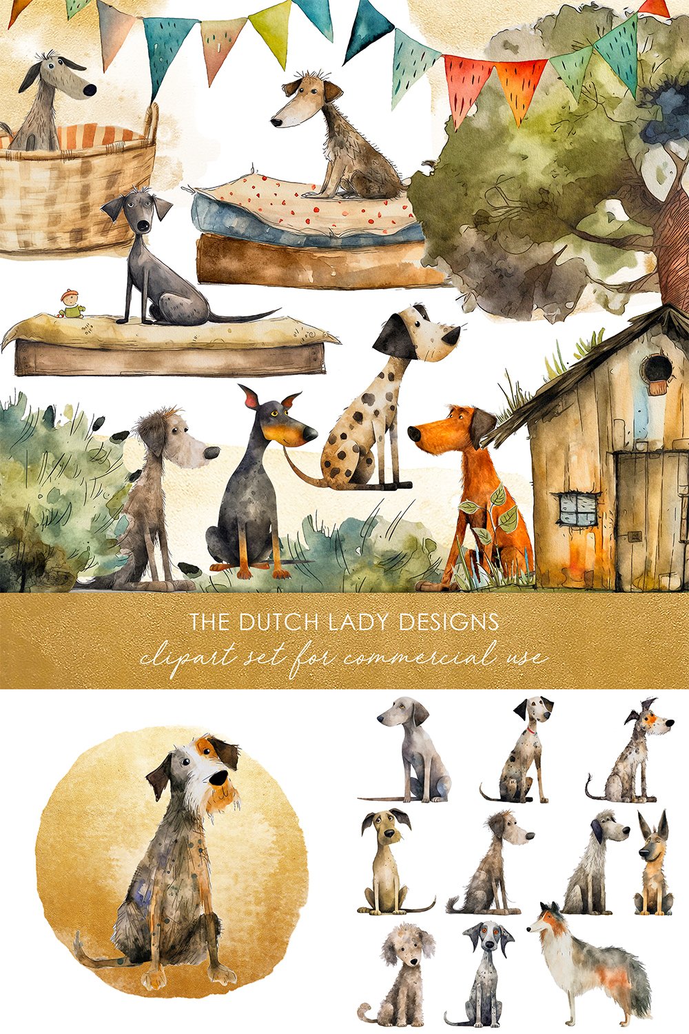 Cute Dog Illustrations Clipart Set