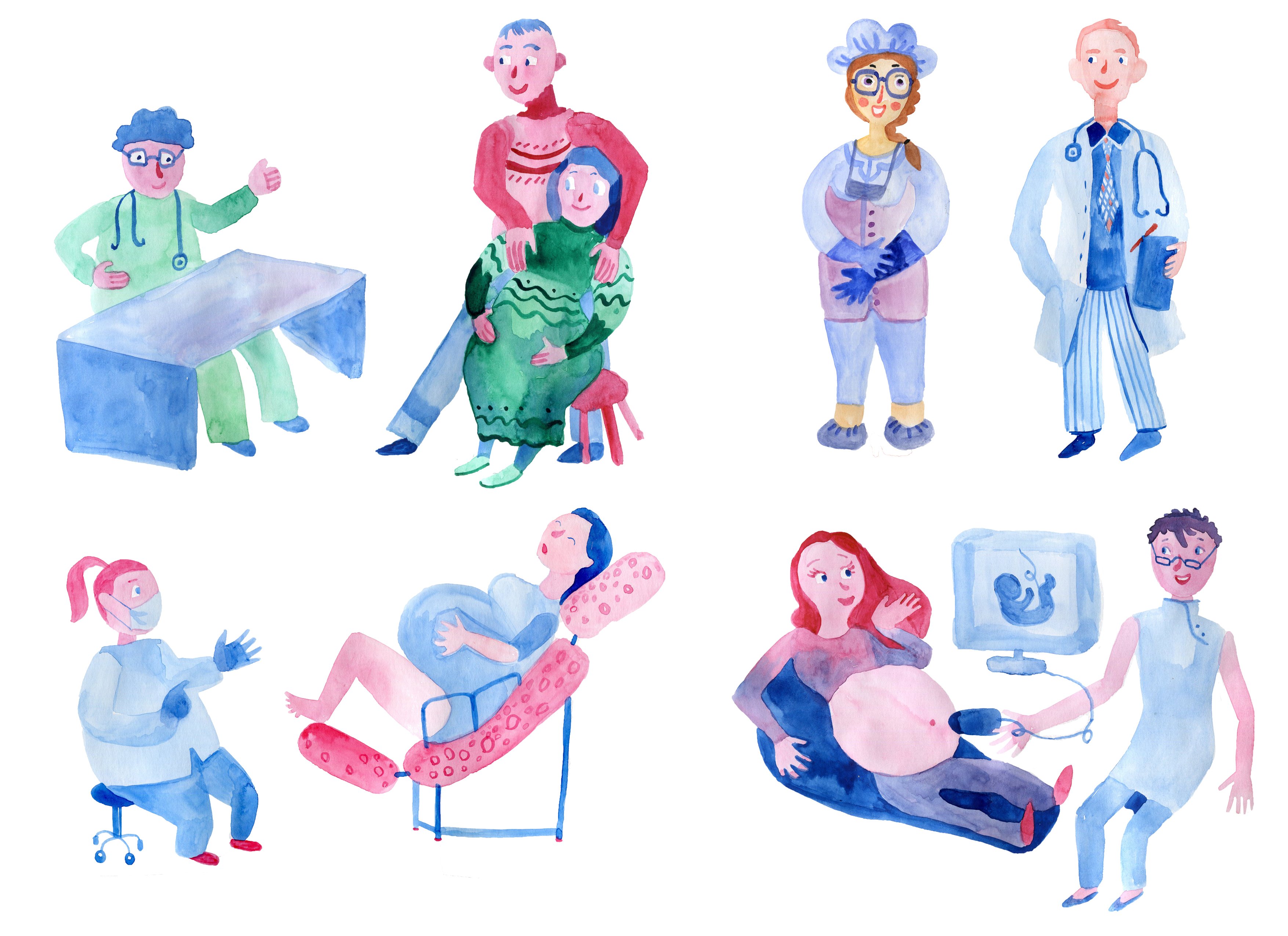 Cartoon characters doctors and patients