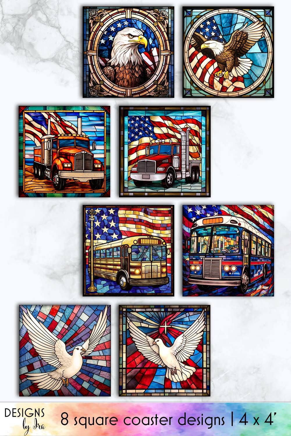 4th of July Stained Glass Coasters Set | Patriotic Coasters