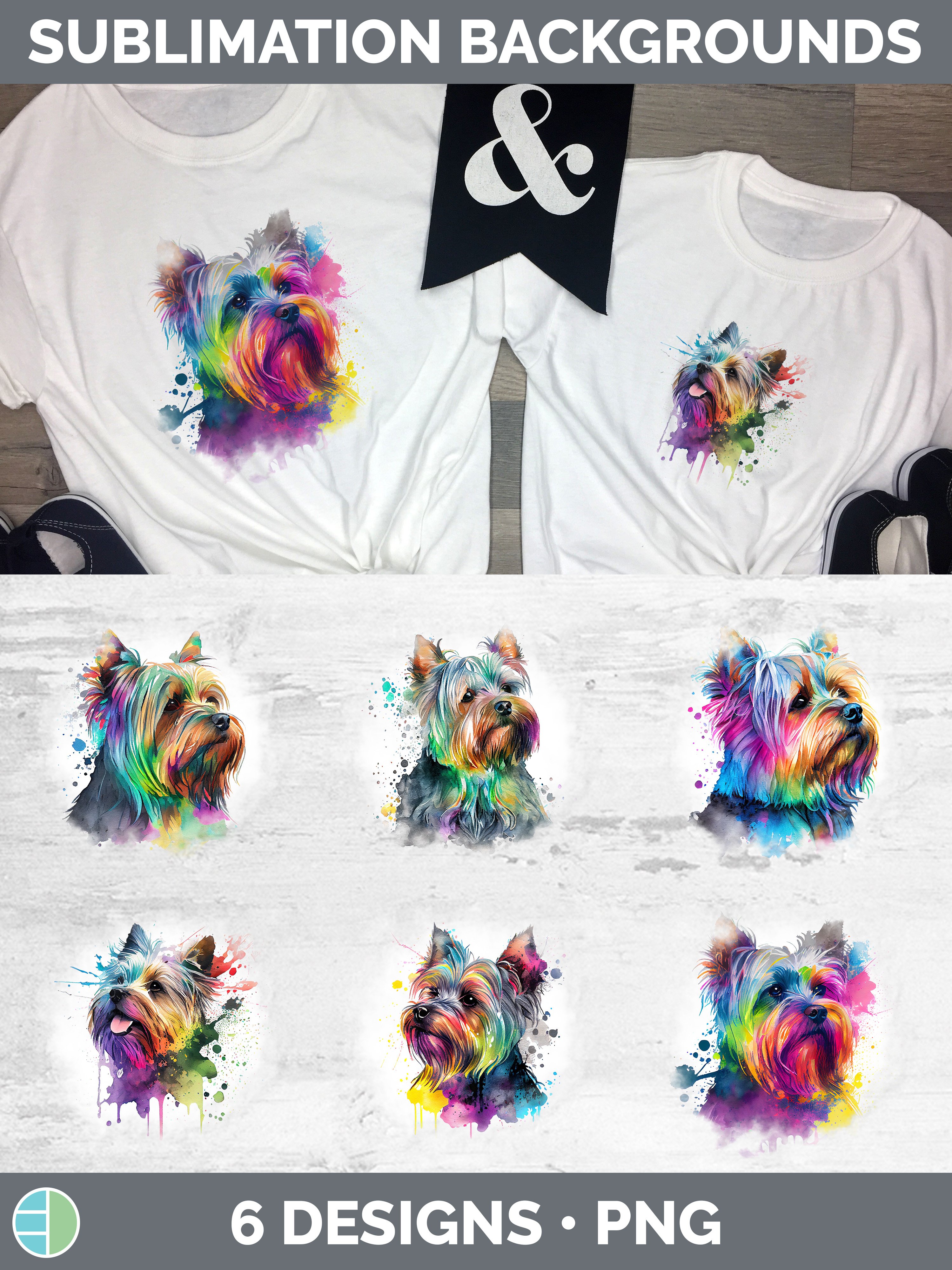 Rainbow Yorkshire Terrier Dog Grunge Background | Sublimatio