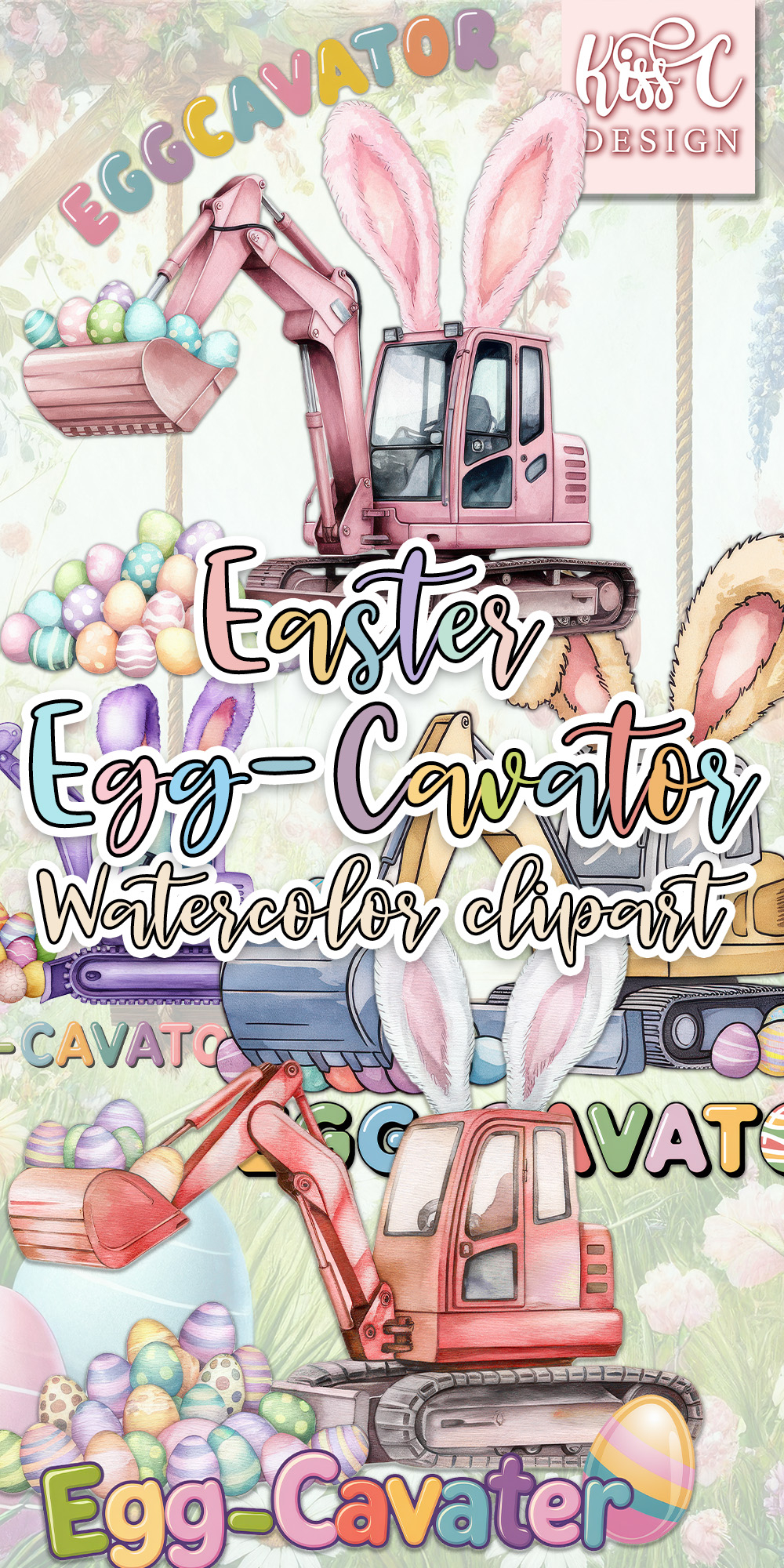 Easter Egg Excavator Watercolor Clipart Collection