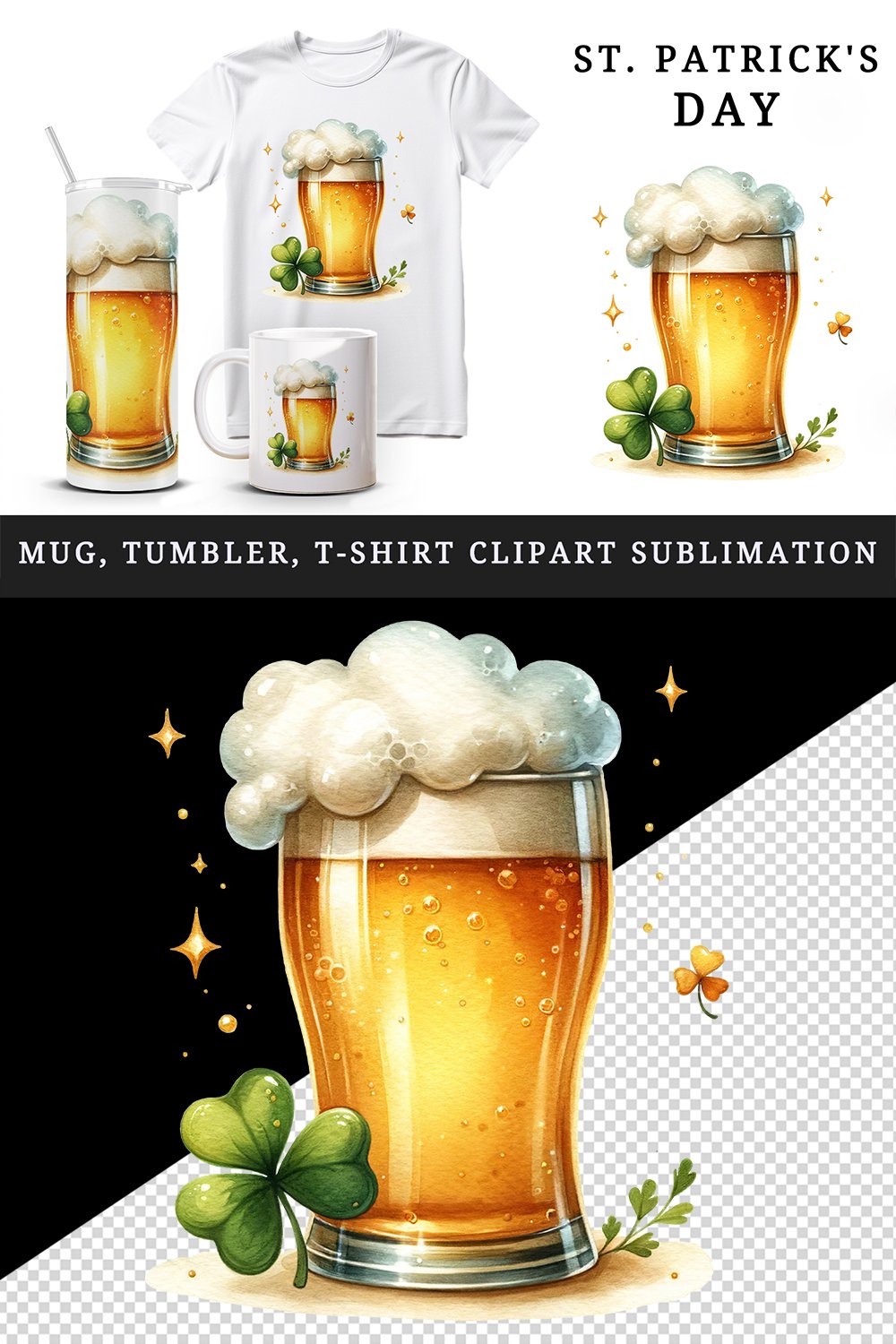 Beer St Patricks Day tumbler mug wrap clipart sublimation