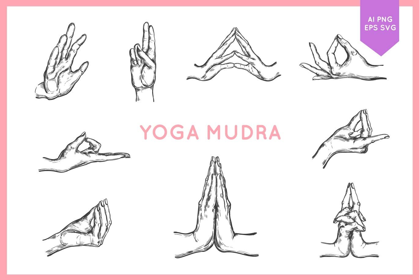 Yoga meditation hands in mudra bundle
