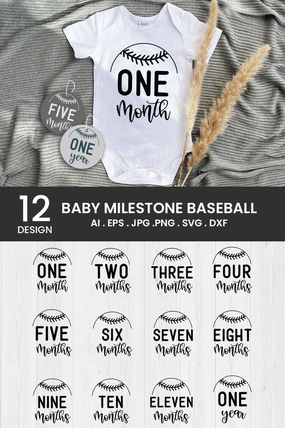Baby Milestone Baseball SVG With 12 Variations