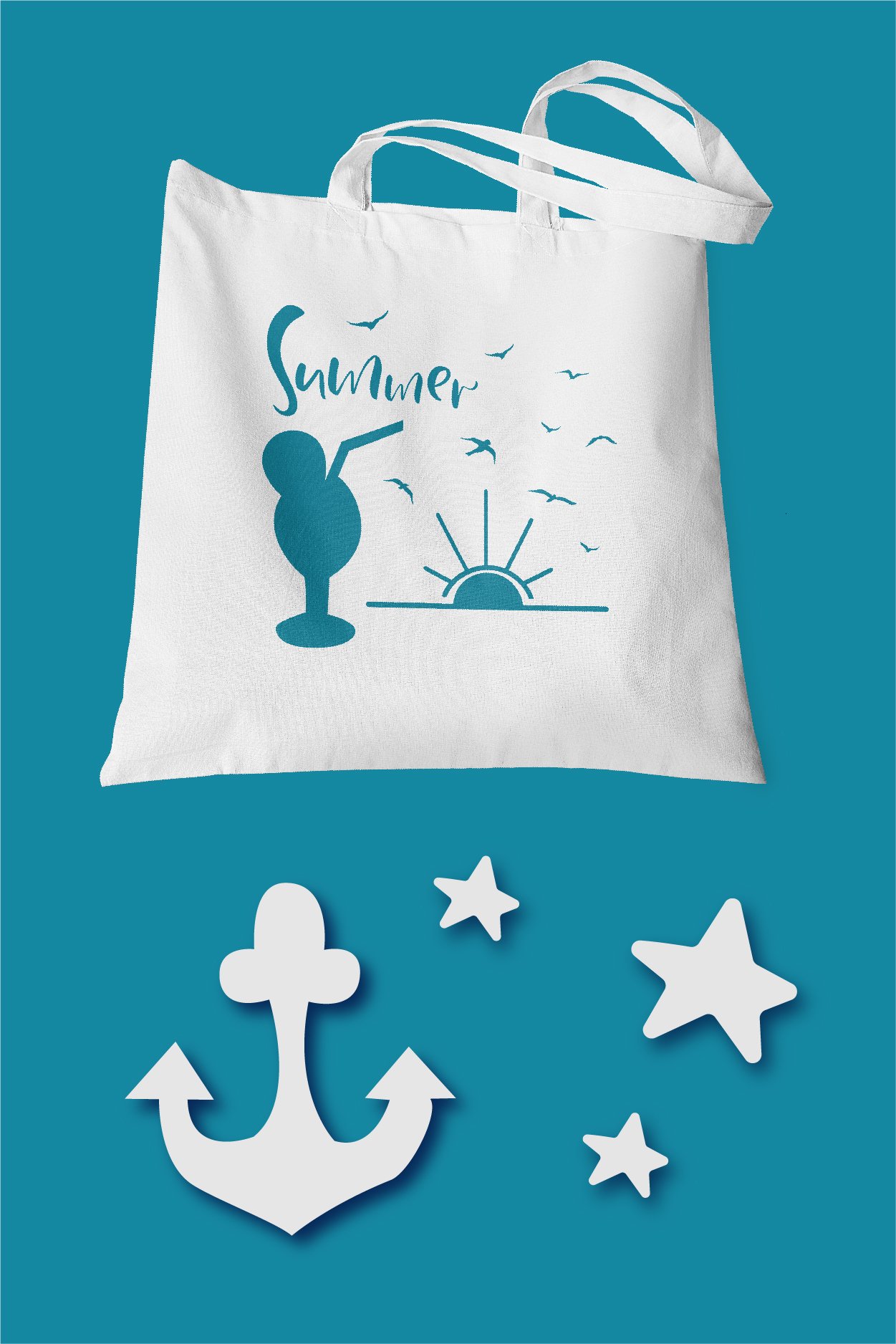Summer, Beach, Glass, Seagulls. Digital craft SVG