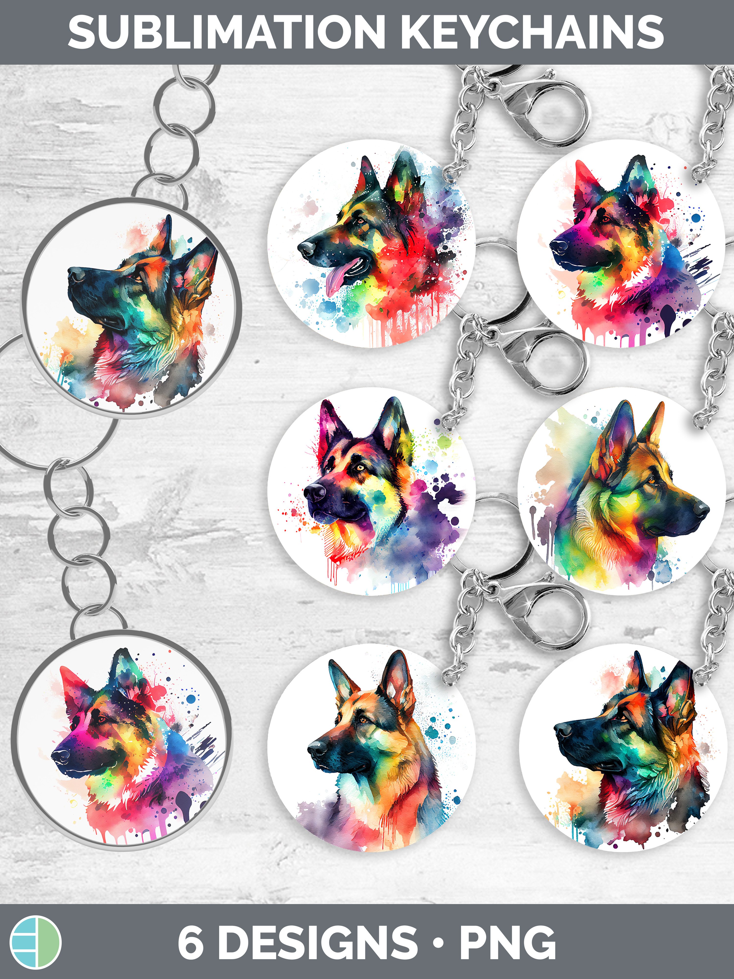 Rainbow German Shepherd Dog Keychain | Sublimation Keyring D
