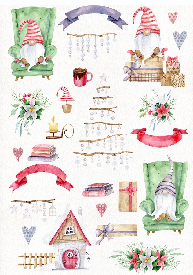 Christmas Gnomes clipart, watercolor png, gnome (1046870)