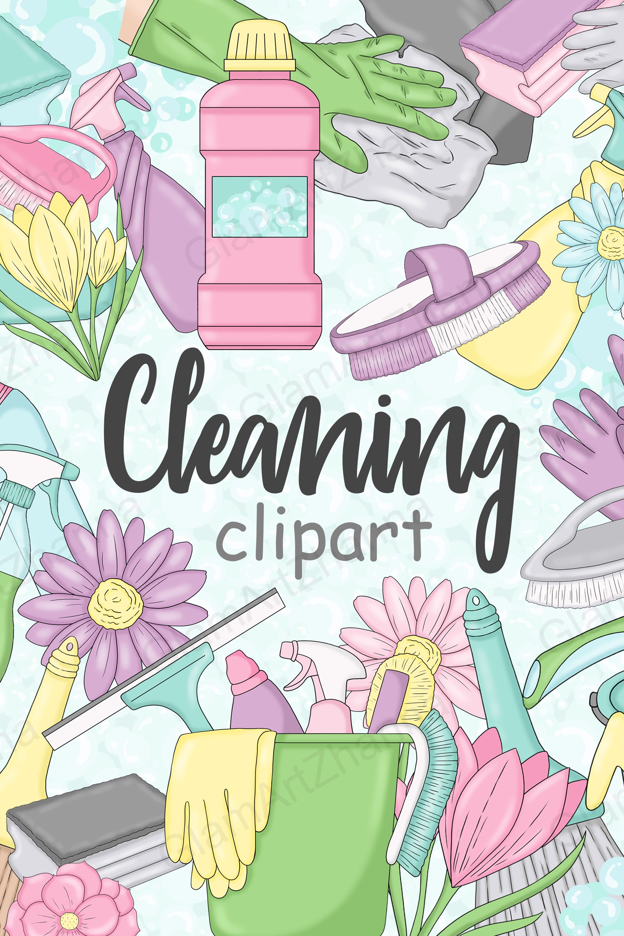 Cleaning CLIPART Spring Household Images Pastel - PNG files