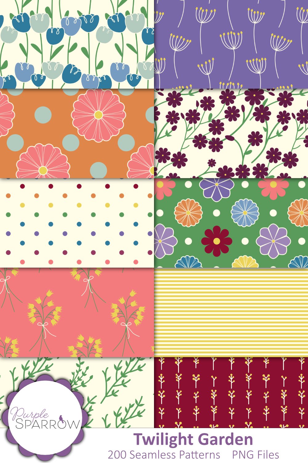 Twilight Garden Seamless Patterns | 200 PNG Files