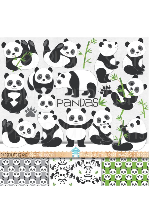 Panda Clipart|Panda Clip Art and Digital Papers Set