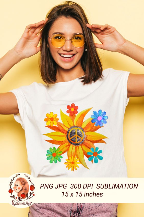 Sunflower. Sunflower sublimation. Hippie.