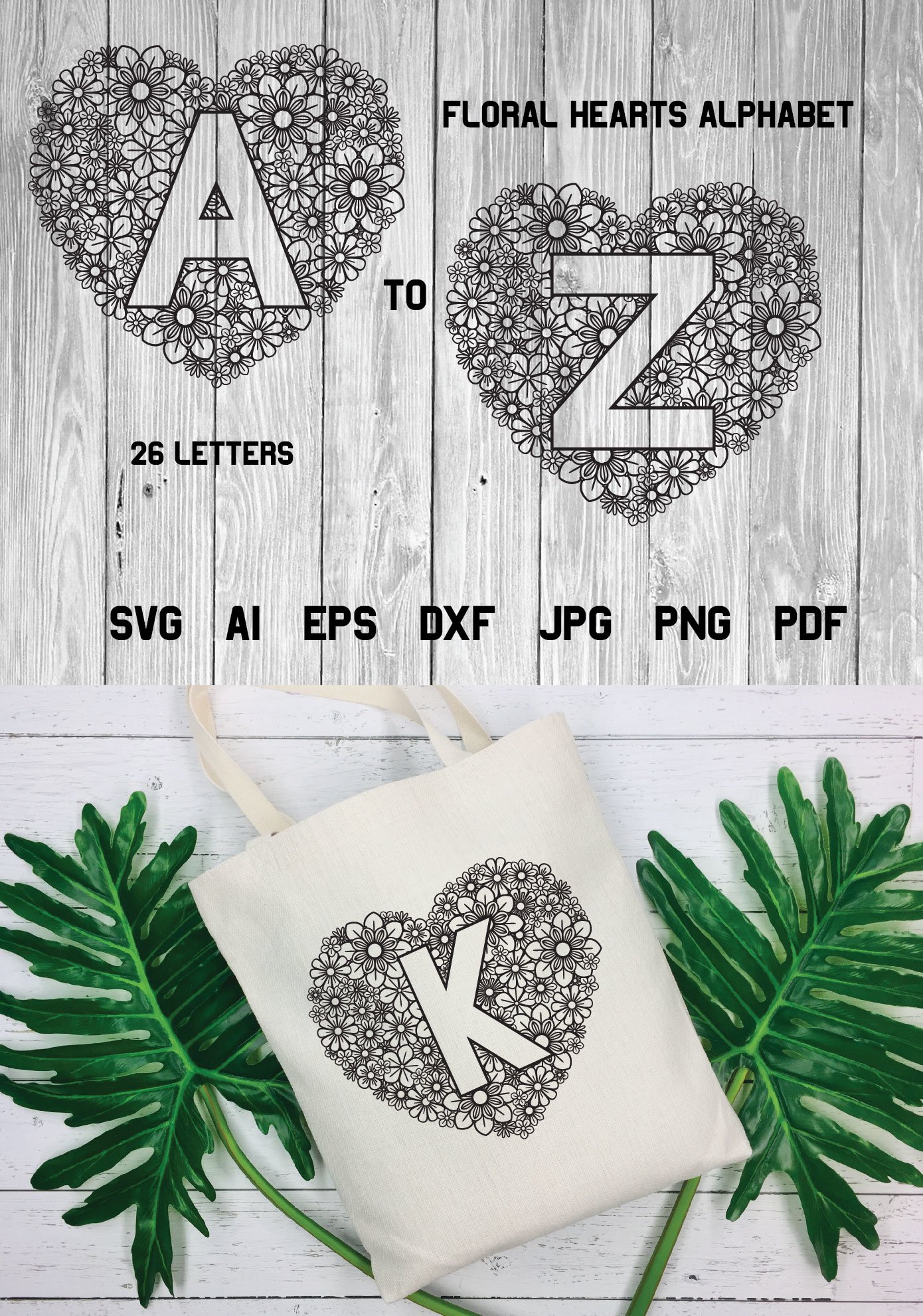Floral Alphabet SVG | Heart Letters SVG