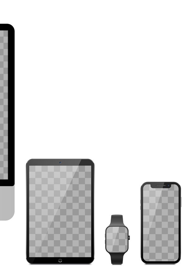 Devices with transparent wallpaper mockup. Device size scree