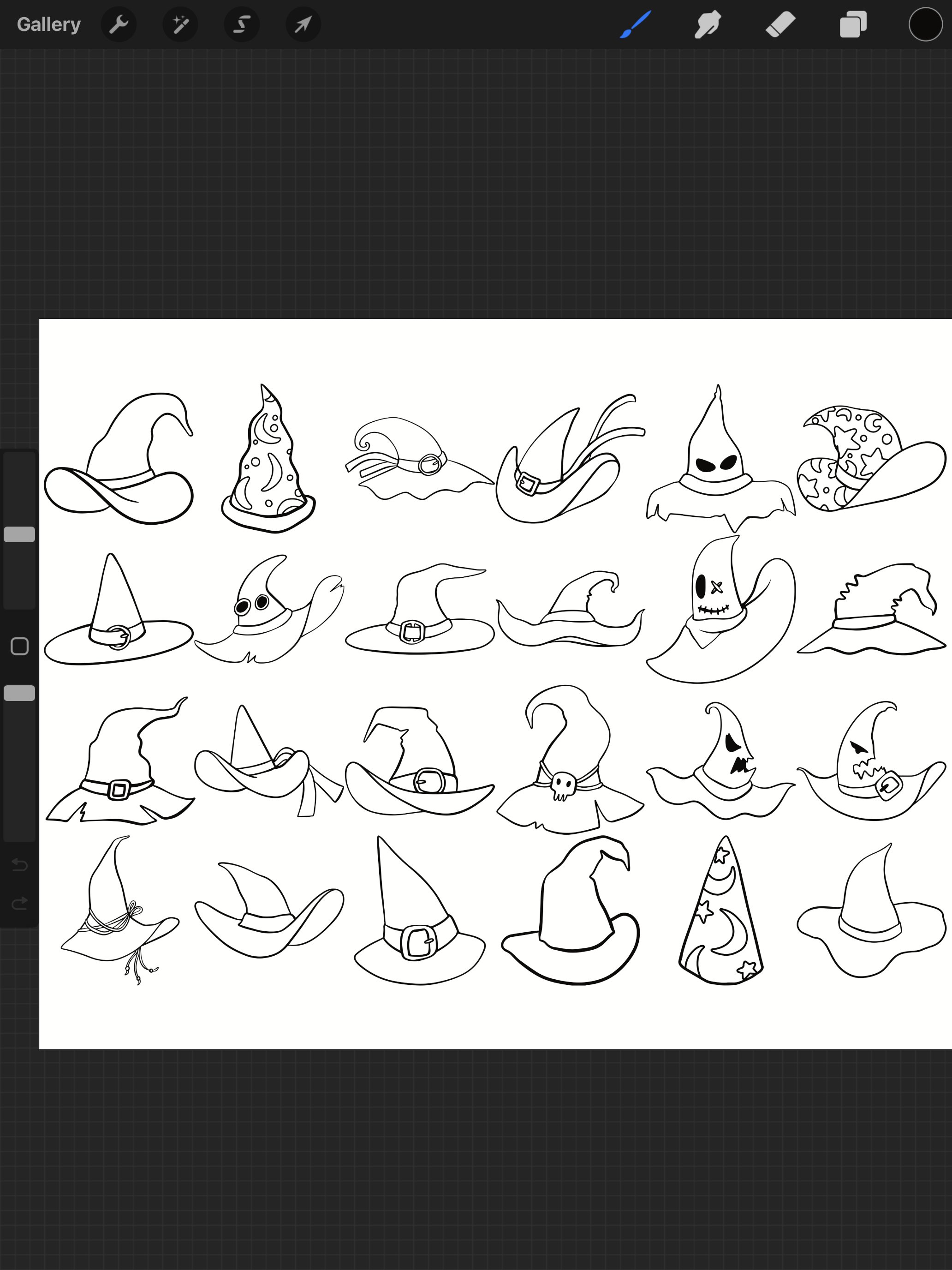Witch / Wizard Hats Set 1 Procreate Brush Stamps, 24 Hats