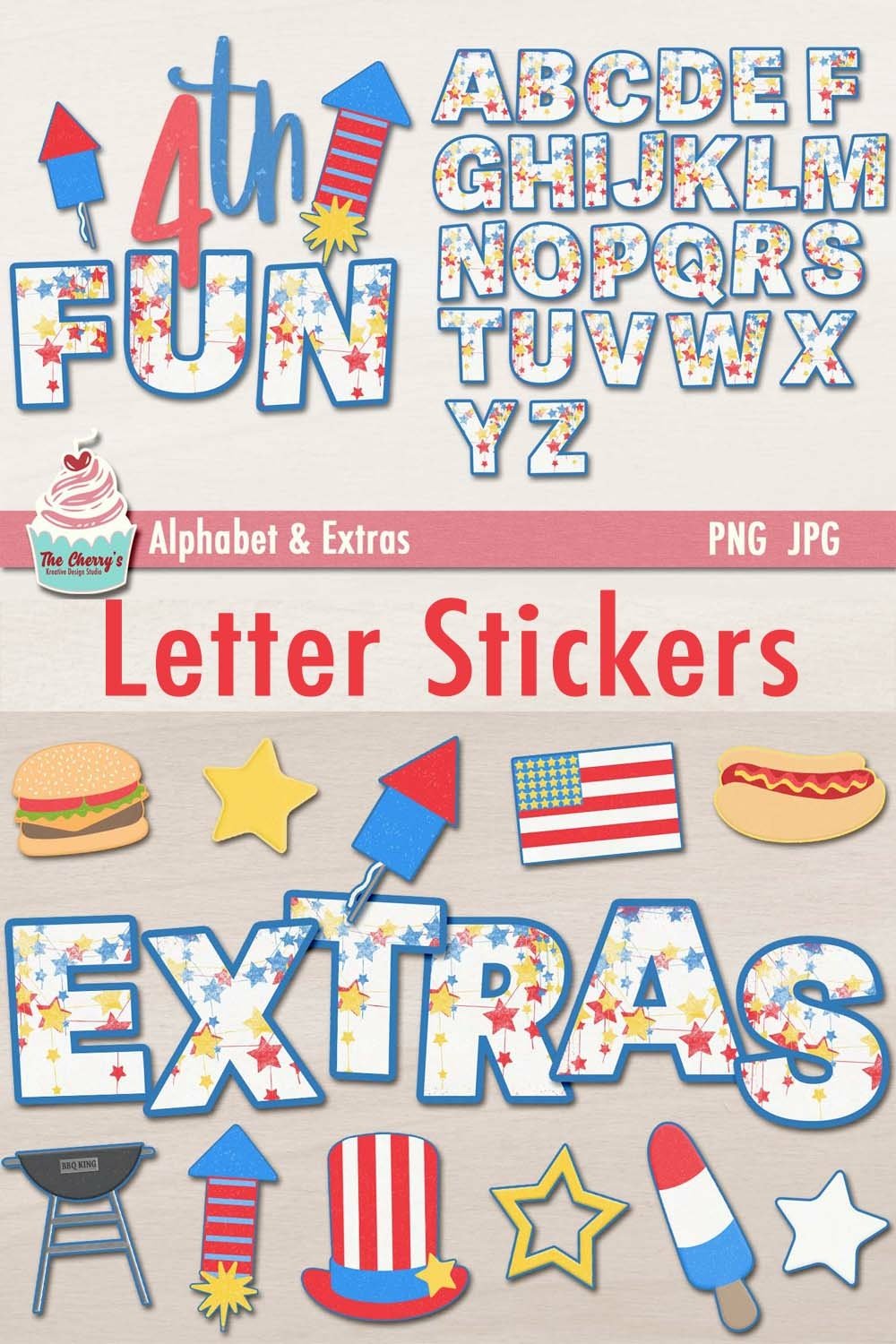 Printable Letter Stickers with Stars for 4th of July