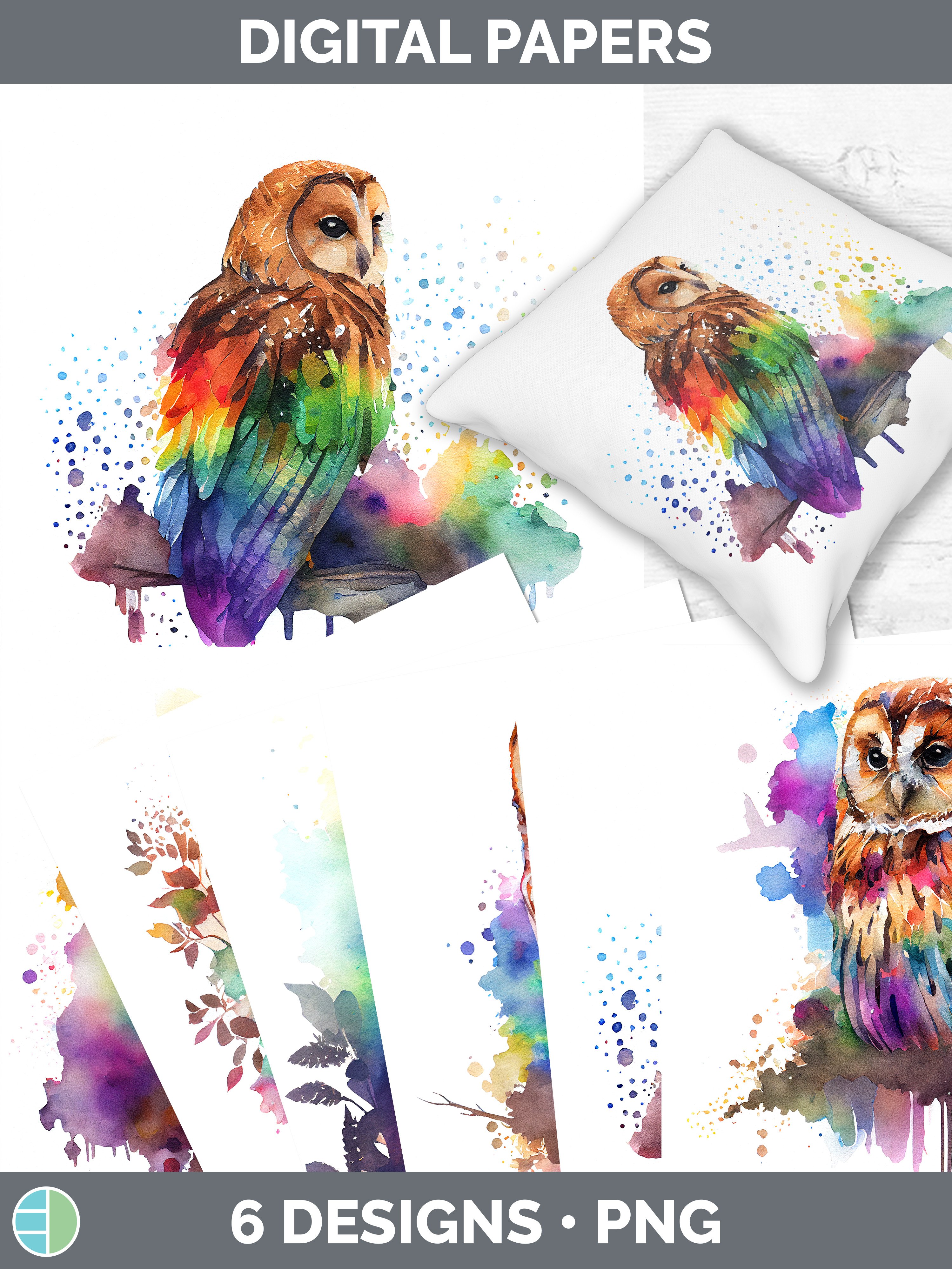Rainbow Tawny Owl Paper Backgrounds | Digital Scrapbook Pape