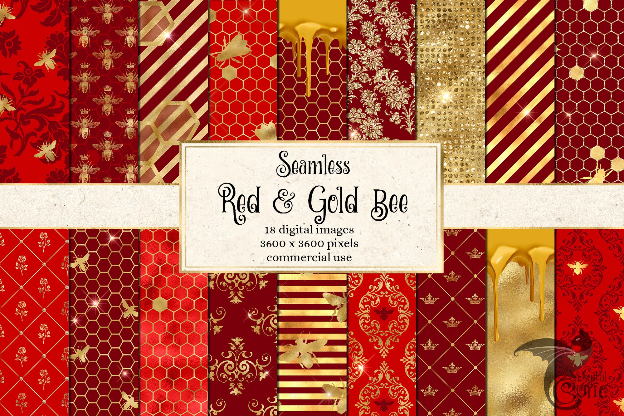 Red and Gold Bee Digital Paper