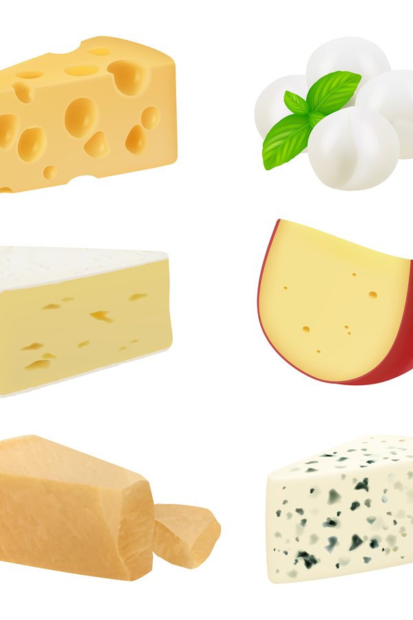 Realistic cheese. Pieces of delicious gourmet food variety m