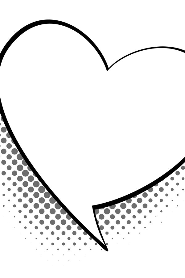 Cartoon talking heart. Comic speech and thought about love b