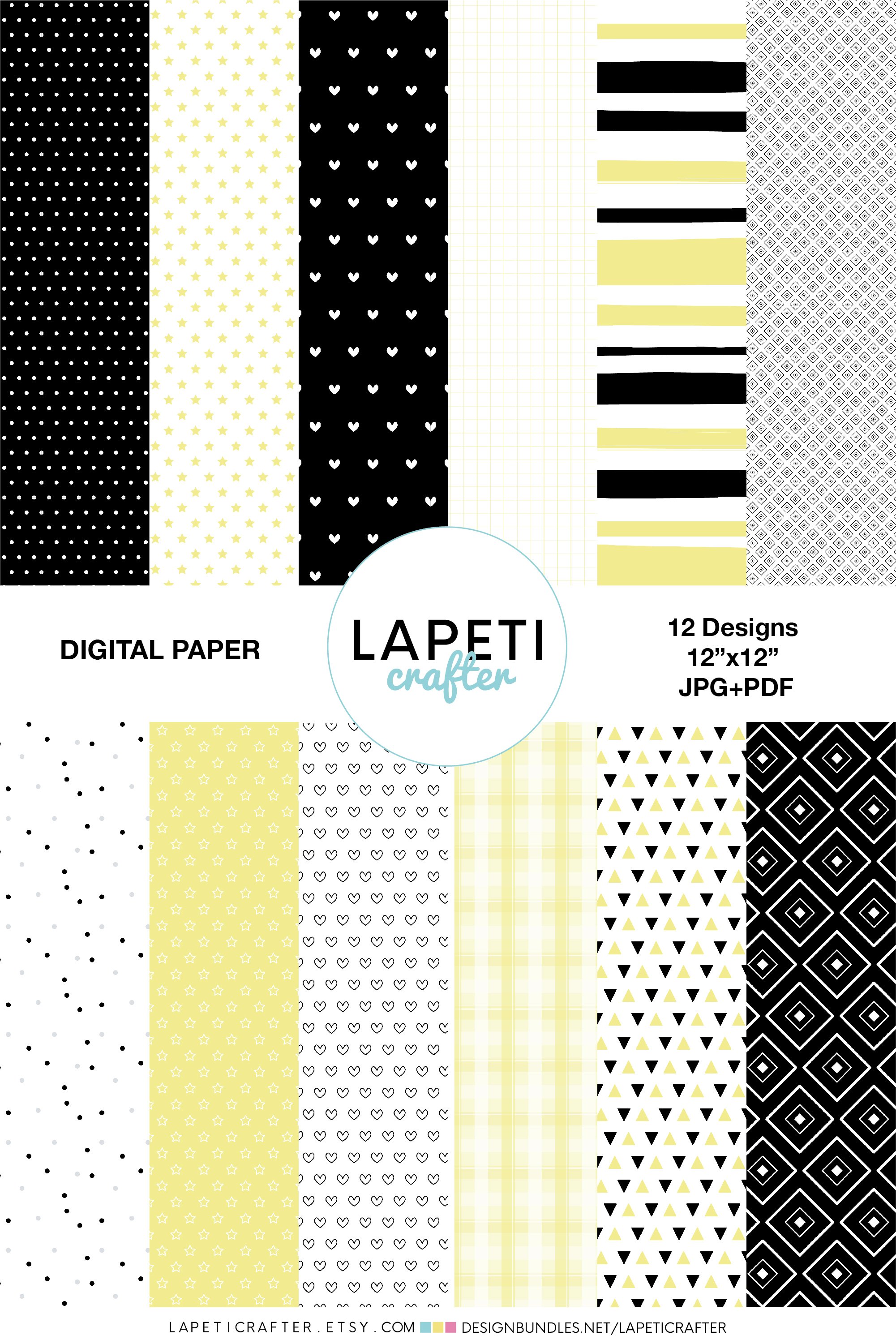 Yellow and Black Digital Paper Pack