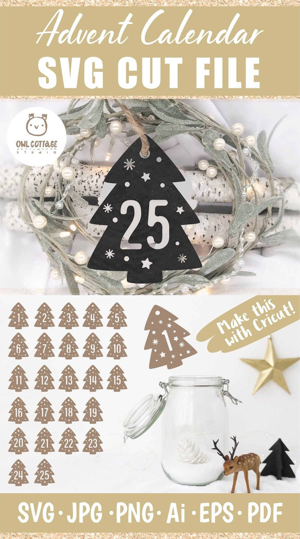 Christmas Advent Calendar SVG, Xmas Countdown Tags Bundle