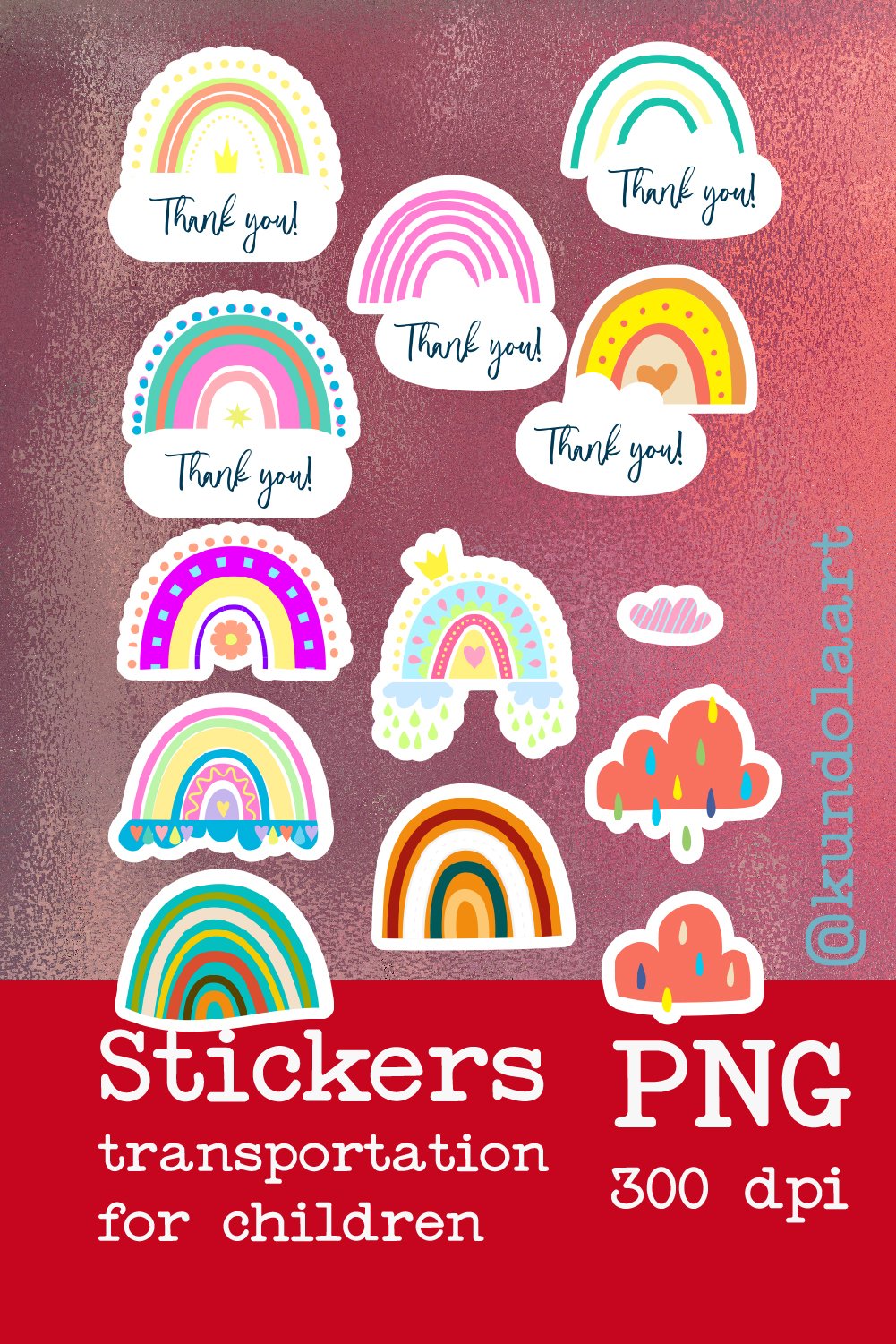 Thank you! Rainbow stickers. PNG. Digital and (1353019)