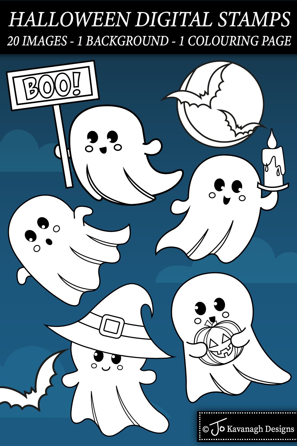 Halloween digital stamps, Ghost digital stamp, Ghost clipart